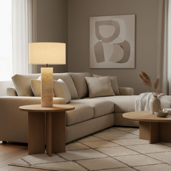 Warm Glow Table Lamp Table Lamp | Travertine Accent Lamp | Soft Living